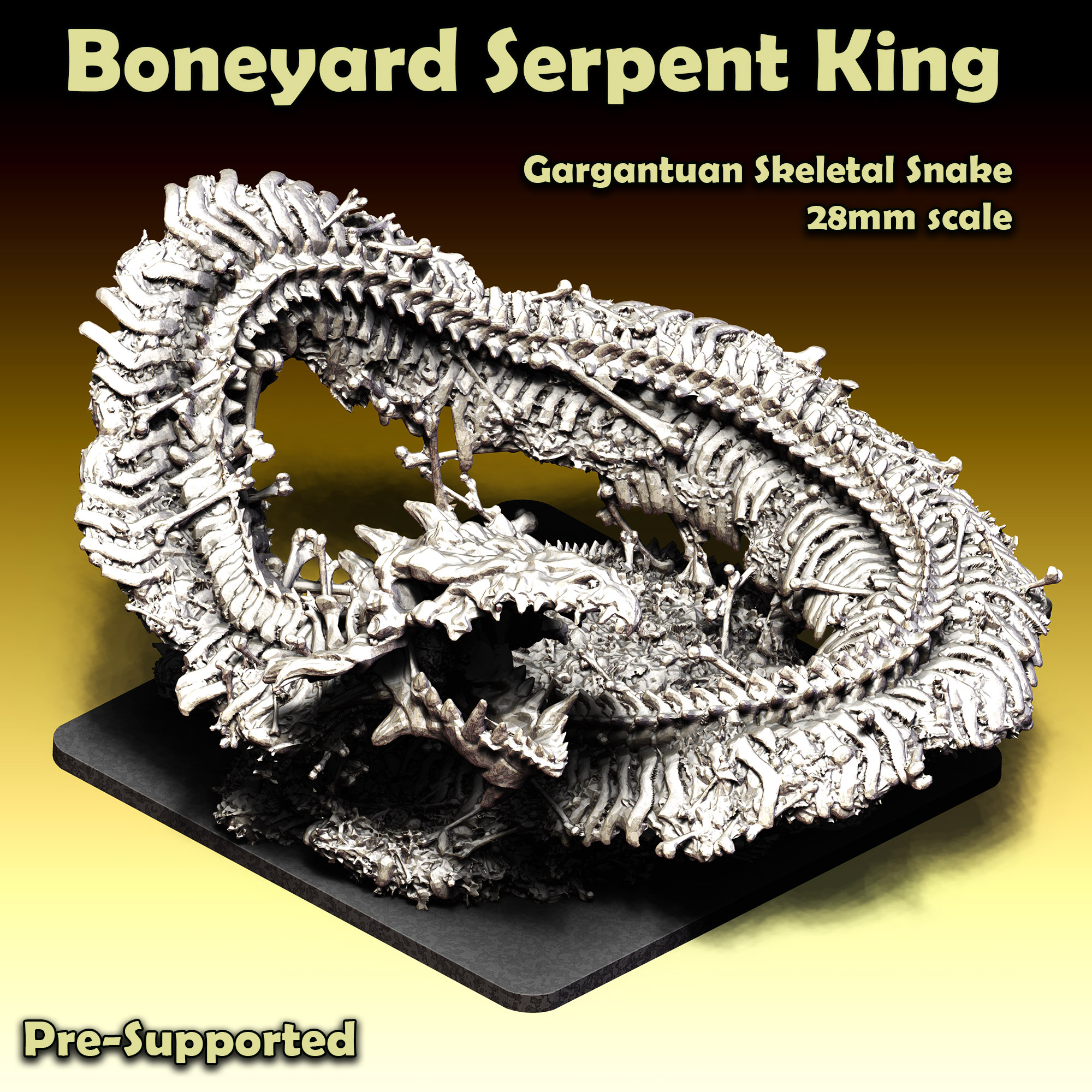 Boneyard Serpent King - Gargantuan Skeletal Snake - Dark Platypus